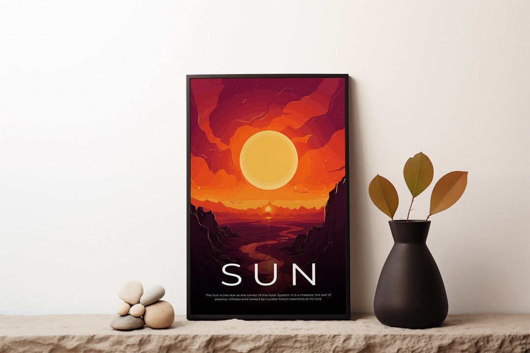Sun Poster, Colorful Sun Illustration Print, Vintage Sun Wall Art ...