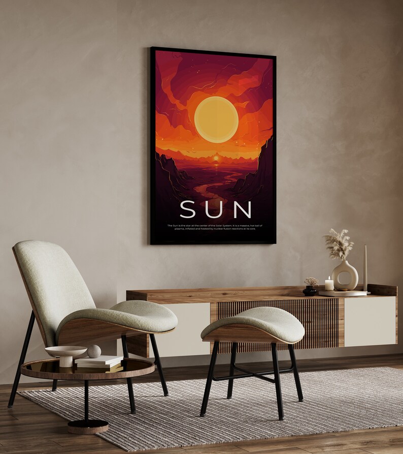 Sun Poster, Colorful Sun Illustration Print, Vintage Sun Wall Art ...
