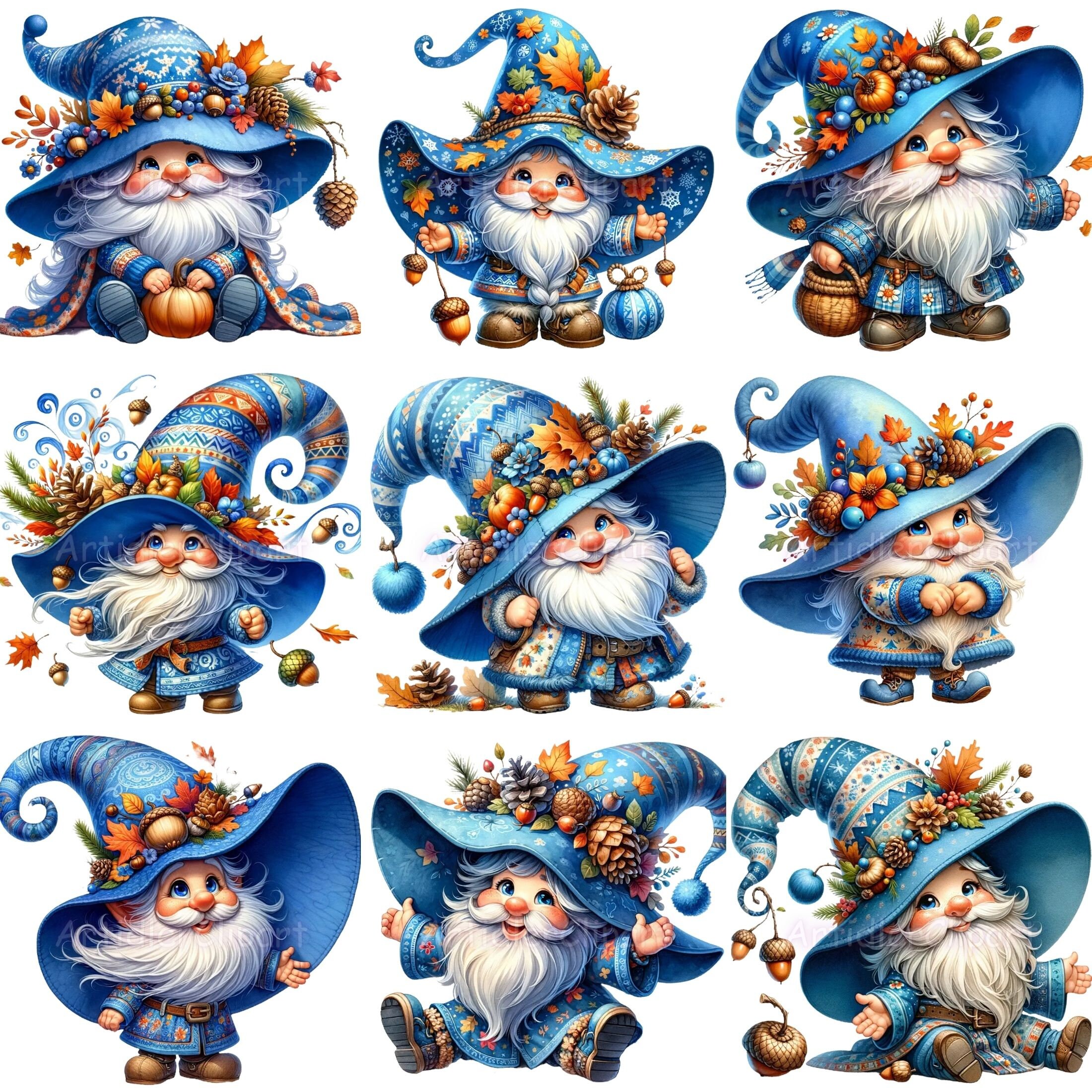 FALL GNOME CLIPART - Watercolor Blue Gnome Clipart, Mega Bundle Clipart ...