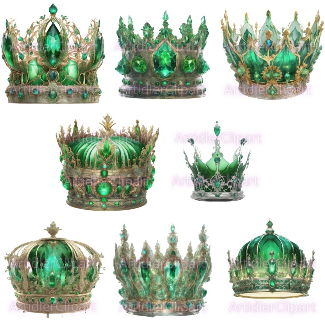 Green Royal Crowns King Queen Clipart Bundle Commercial Use Digital ...