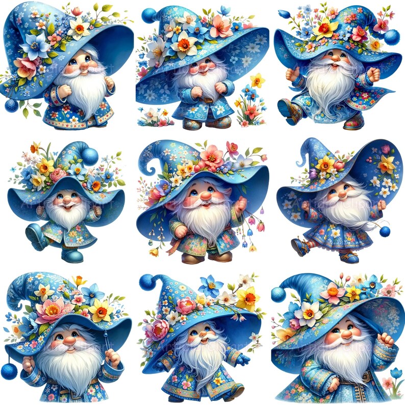 BLUE GNOME CLIPART - Cute Watercolor Gnome Clipart, Spring Gnome ...