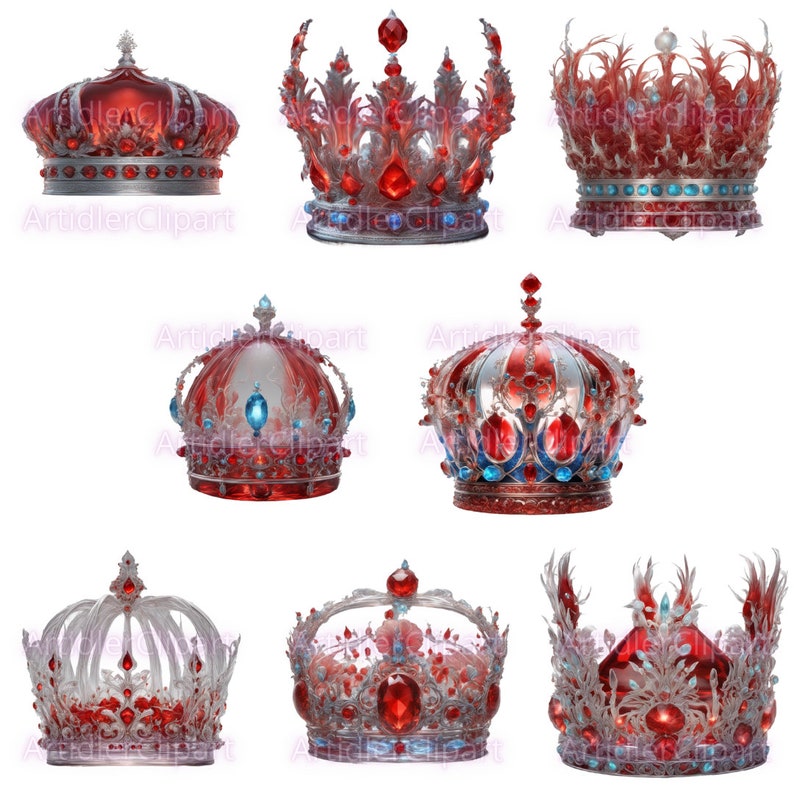 KINGS CROWNS CLIPART Red Crystal Crown, Crowns for Royals Png, Bundle ...