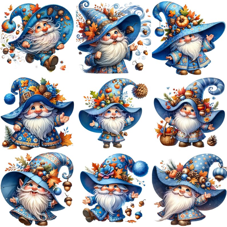 FALL GNOME CLIPART - Watercolor Blue Gnome Clipart, Mega Bundle Clipart ...