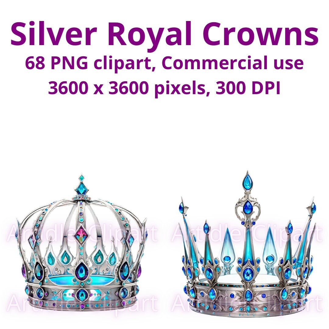 Silver Royal Crowns King Queen Clipart Bundle Commercial Use Digital ...