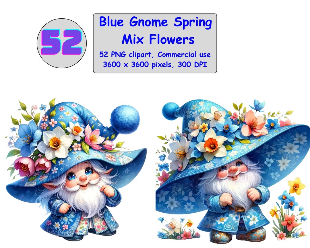 BLUE GNOME CLIPART Cute Watercolor Gnome Clipart, Spring Gnome Clipart ...