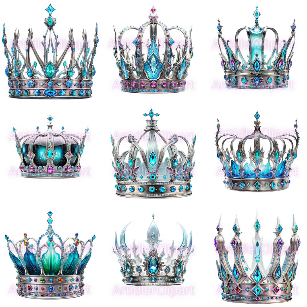 Silver Royal Crowns King Queen Clipart Bundle Commercial Use Digital ...
