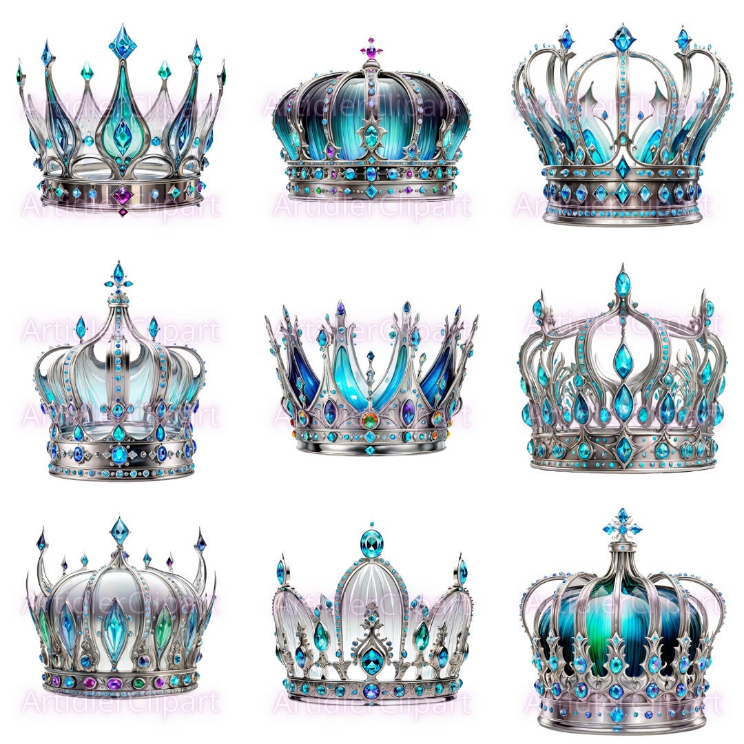 Silver Royal Crowns King Queen Clipart Bundle Commercial Use Digital ...