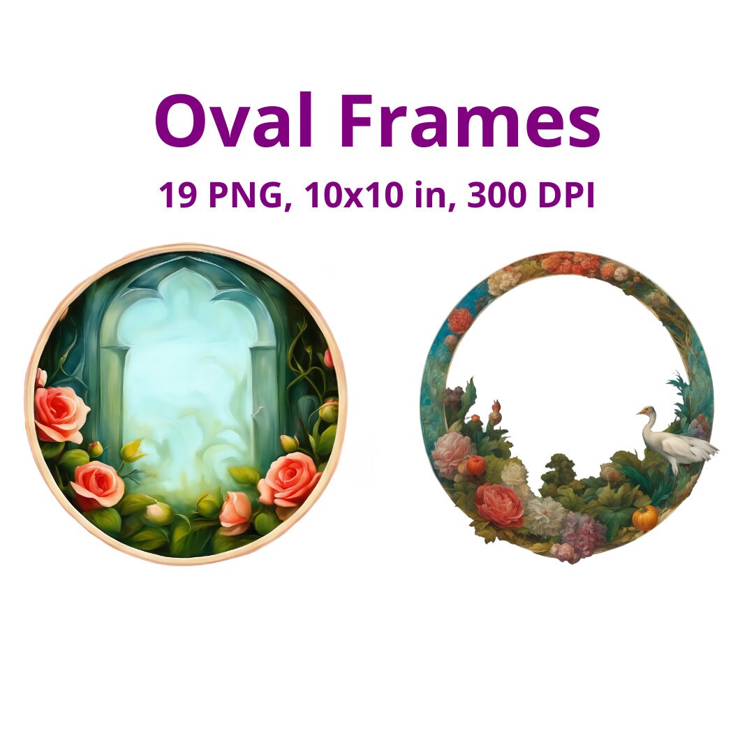 Floral Oval Clipart Frame Instant Downloadable Wall Art Painted Wall ...