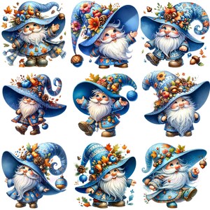FALL GNOME CLIPART - Watercolor Blue Gnome Clipart, Mega Bundle Clipart ...