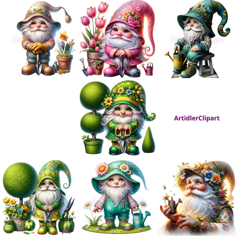 Gardening Gnome Watercolor Clipart – 38 PNG Bundle (digital Download ...