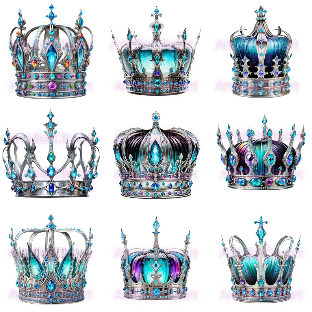 Silver Royal Crowns King Queen Clipart Bundle Commercial Use Digital ...