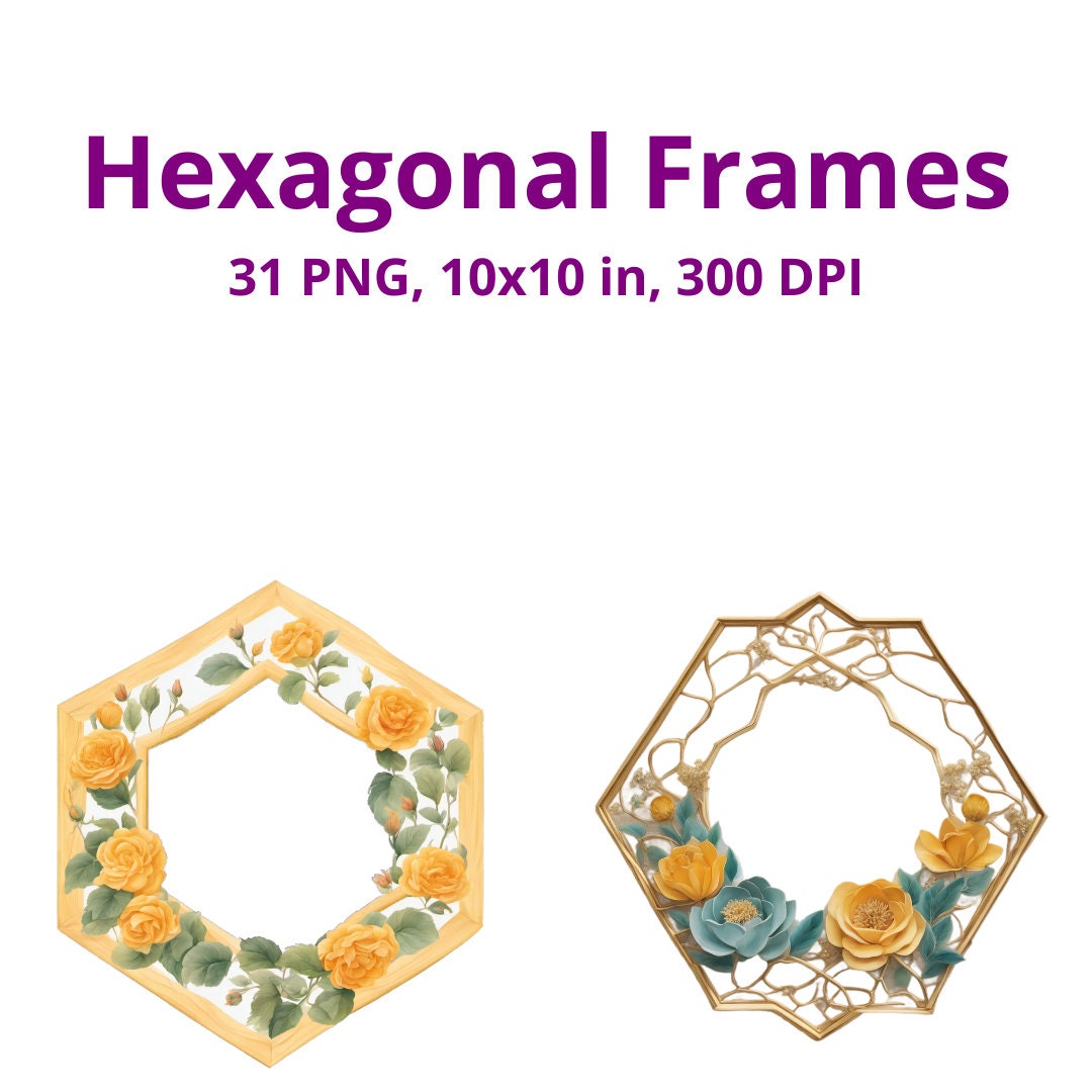 Hexagonal Frames Clipart Digital Illustration Images Painting - Etsy