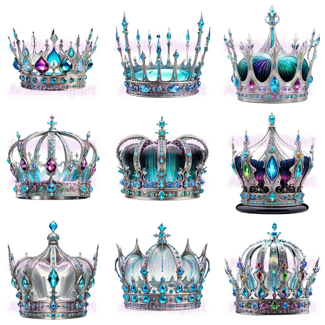 Silver Royal Crowns King Queen Clipart Bundle Commercial Use Digital ...