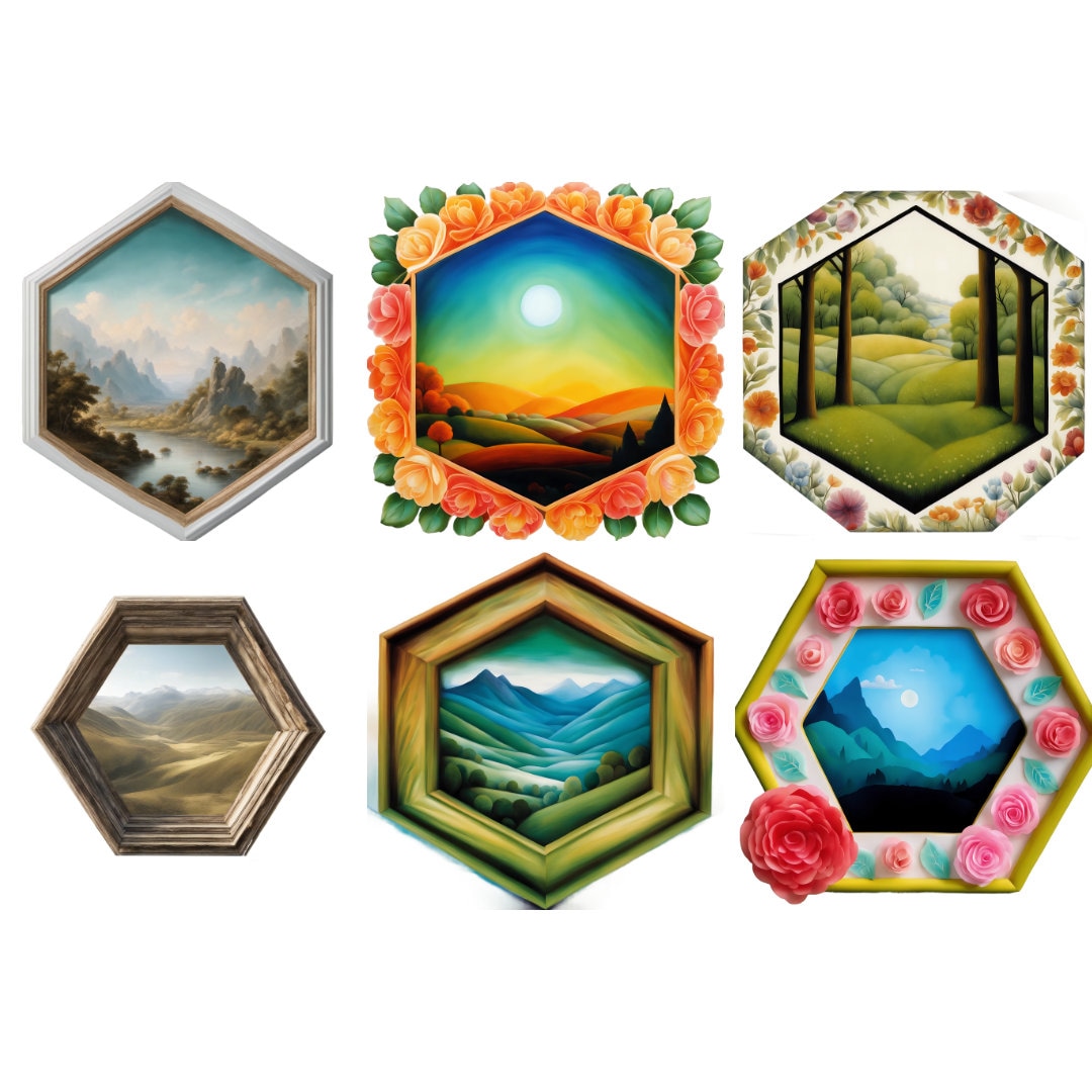Hexagonal Frames Clipart Digital Illustration Images Painting Art ...
