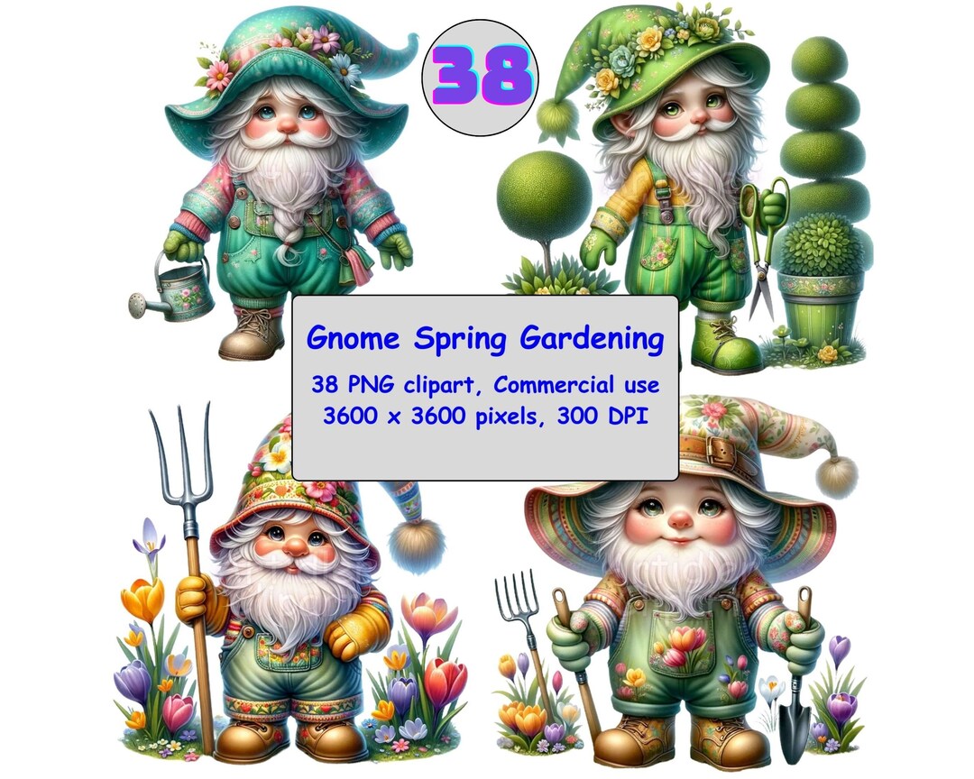 Gnome Spring Gardening Clipart Bundle Commercial Use Digital Download ...