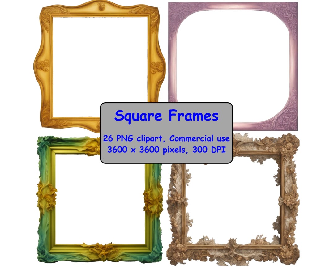 Square Frames - Digital Clipart Images - Transparent Background - Picture Frame Clipart Bundle ...
