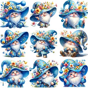 BLUE GNOME CLIPART - Cute Watercolor Gnome Clipart, Spring Gnome ...