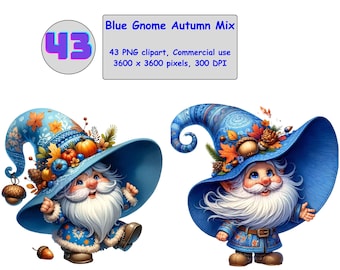 43 Images Watercolor Fall Gnome Clipart: Blue Autumn Gnomes (PNG ...