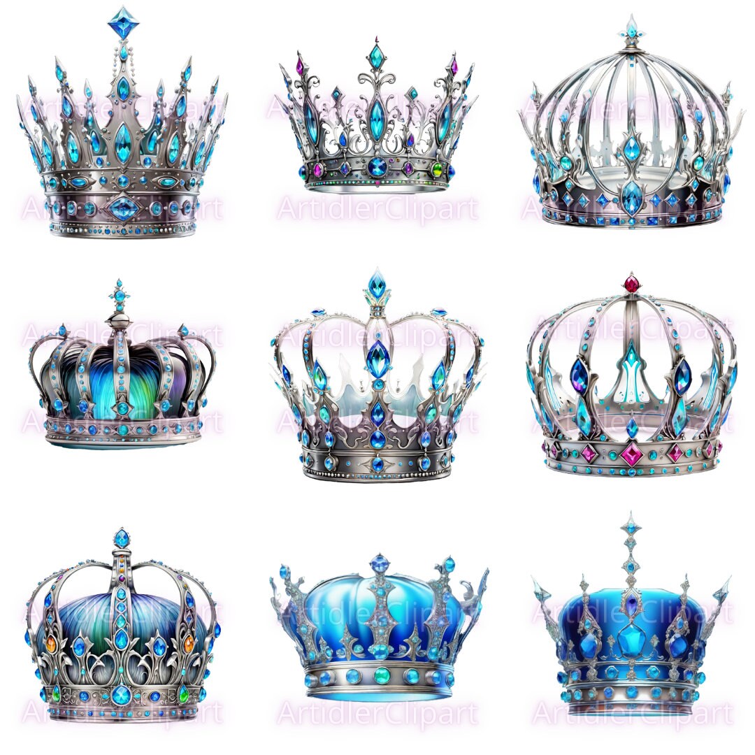 Silver Royal Crowns King Queen Clipart Bundle Commercial Use Digital ...