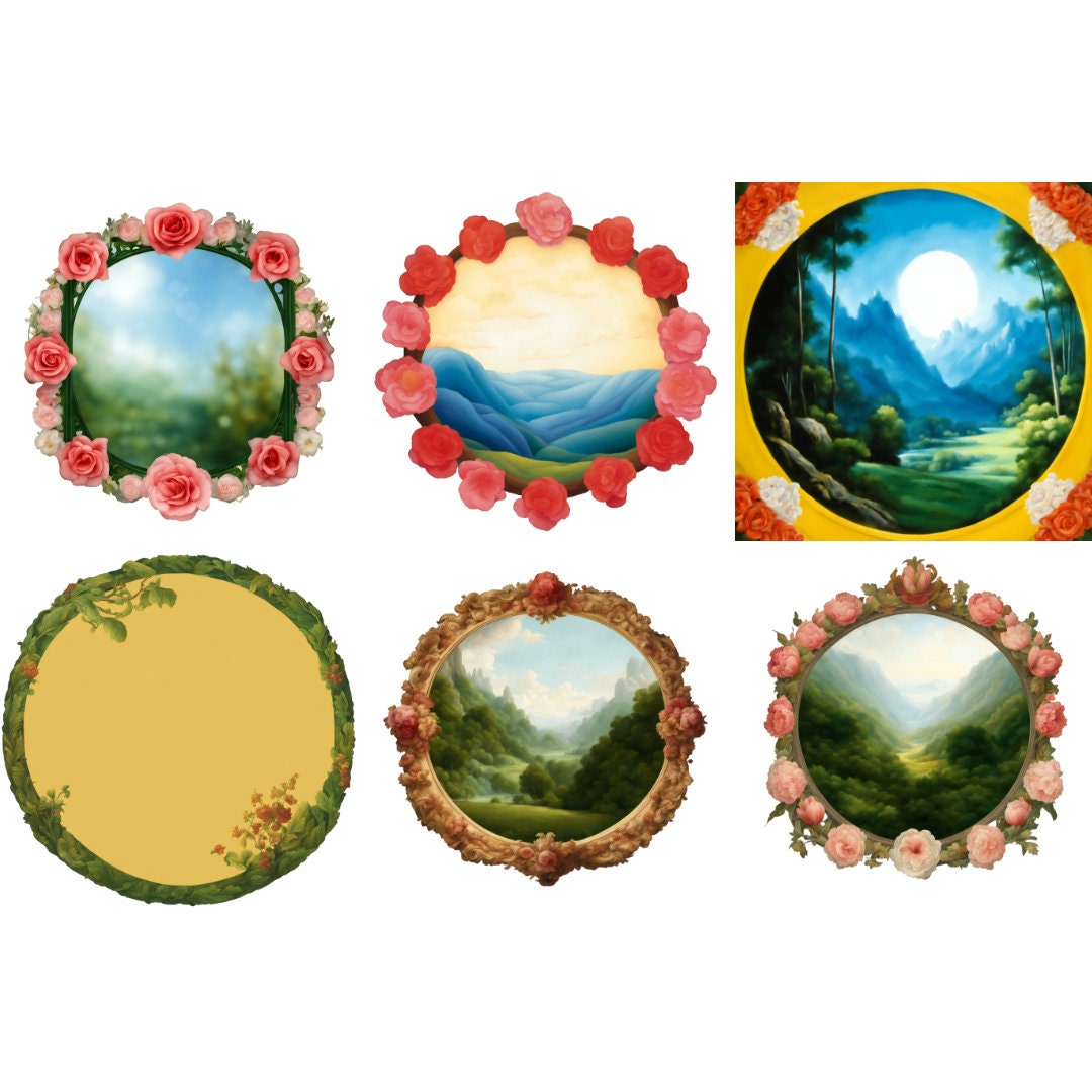 Floral Oval Clipart Frame - Instant Downloadable Wall Art - Painted ...