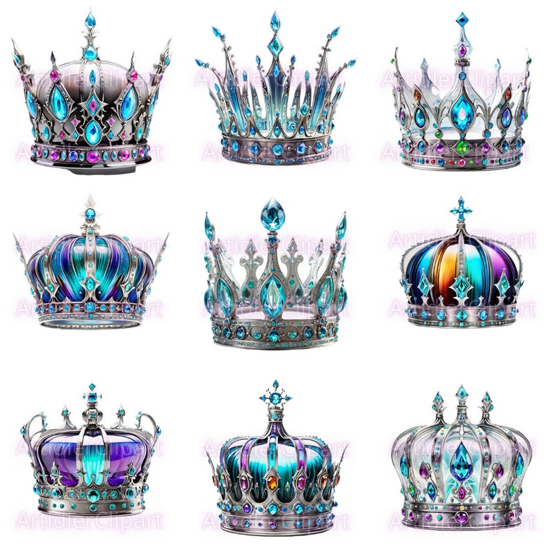 Silver Royal Crowns King Queen Clipart Bundle Commercial Use Digital ...