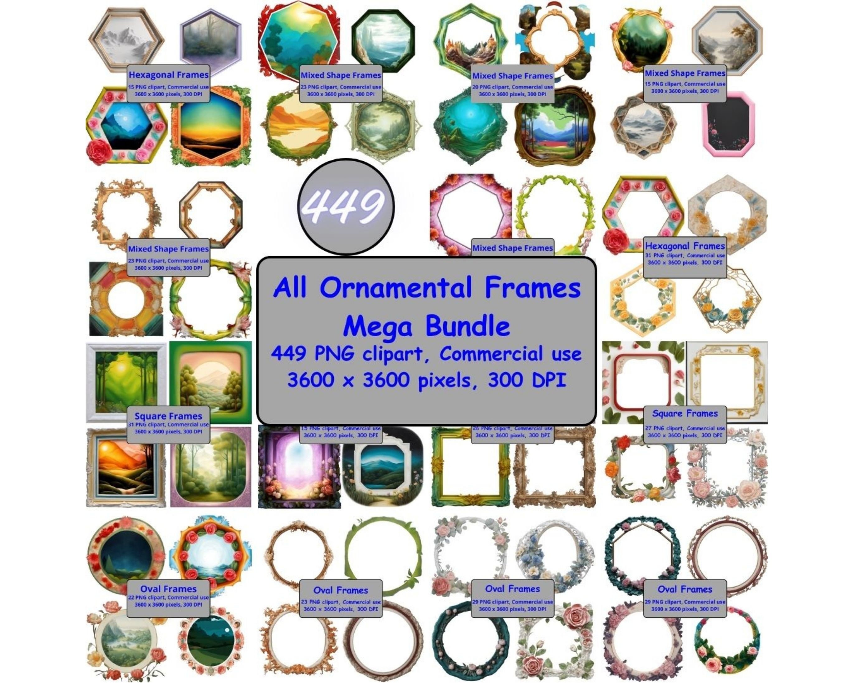 Mega Bundle All Frames Clipart Digital Illustration Images Painting Art ...