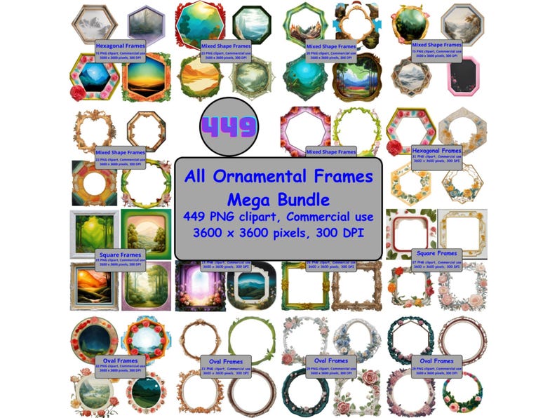Mega Bundle All Frames Clipart Digital Illustration Images Painting Art ...