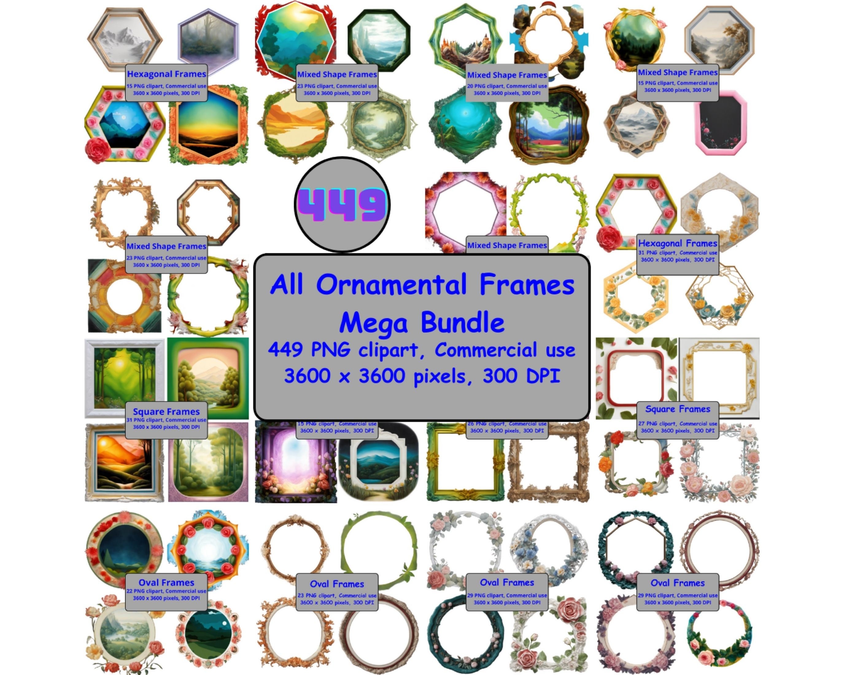 Mega Bundle All Frames Clipart Digital Illustration Images Painting Art ...