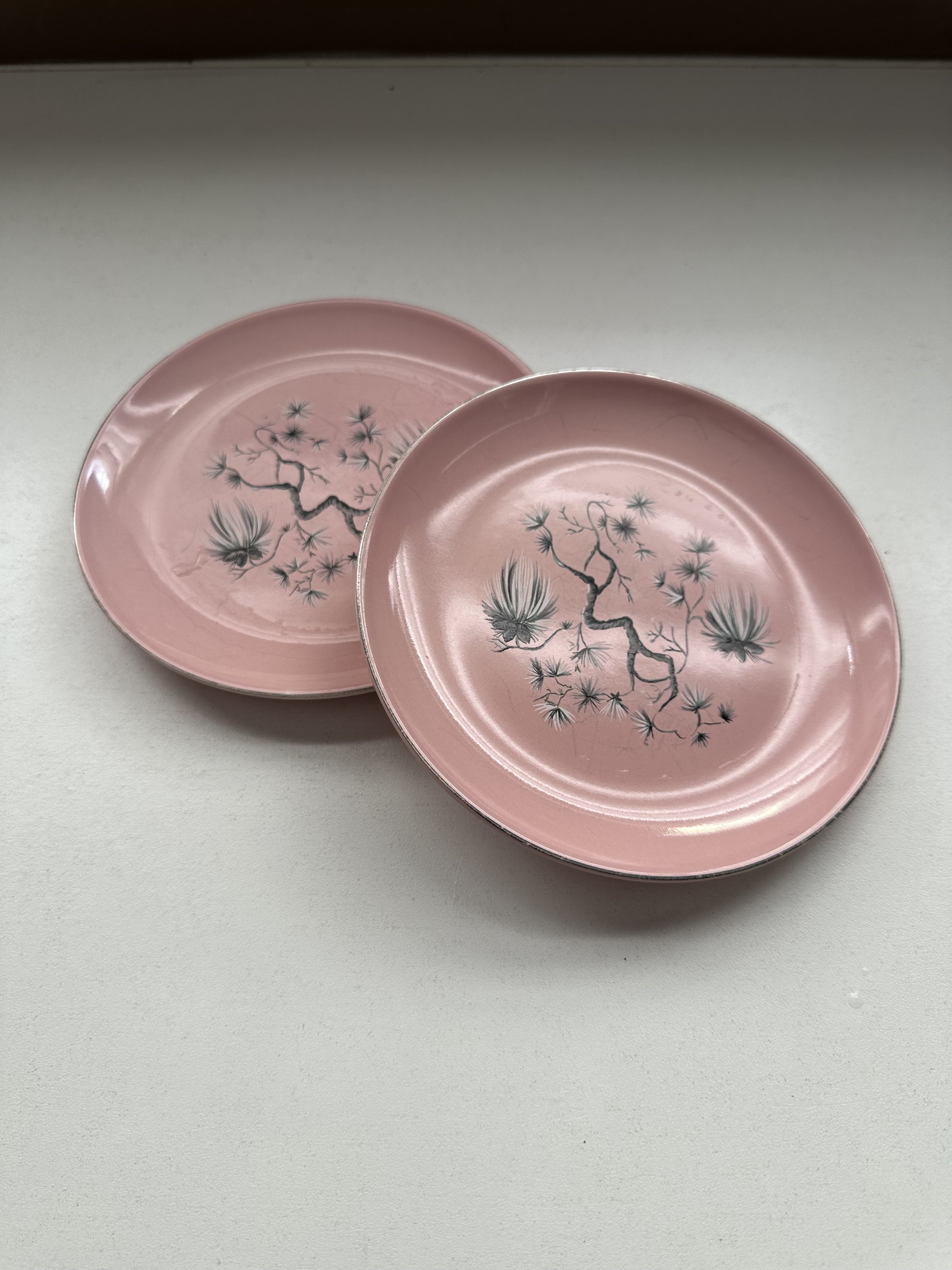 RARE 1950's MCM Taylor Smith Pink Dwarf Pine Bread/dessert Plates Set ...