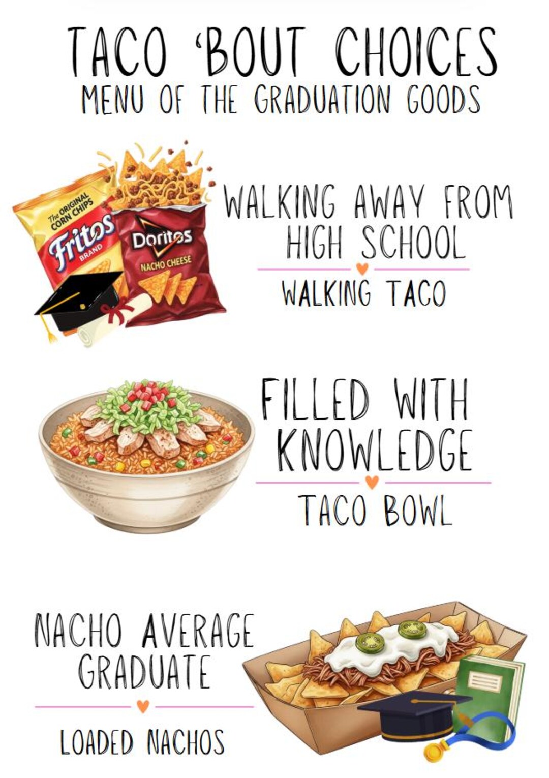 Graduation Taco Bar Printable Sign Bundle Funny Fiesta Food Labels ...
