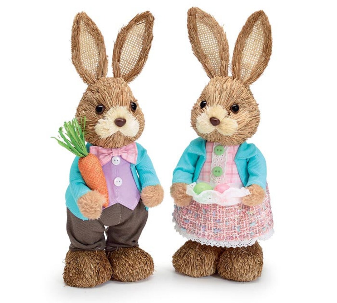 Elegant Sisal Easter Bunny Couple Dapper Boy and Lovely Girl in ...
