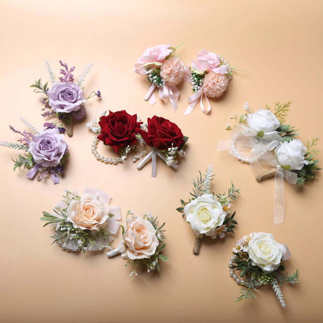 Realistic Rose Wedding Boutonnieres Faux Silk Groom's Corsage Best Man ...