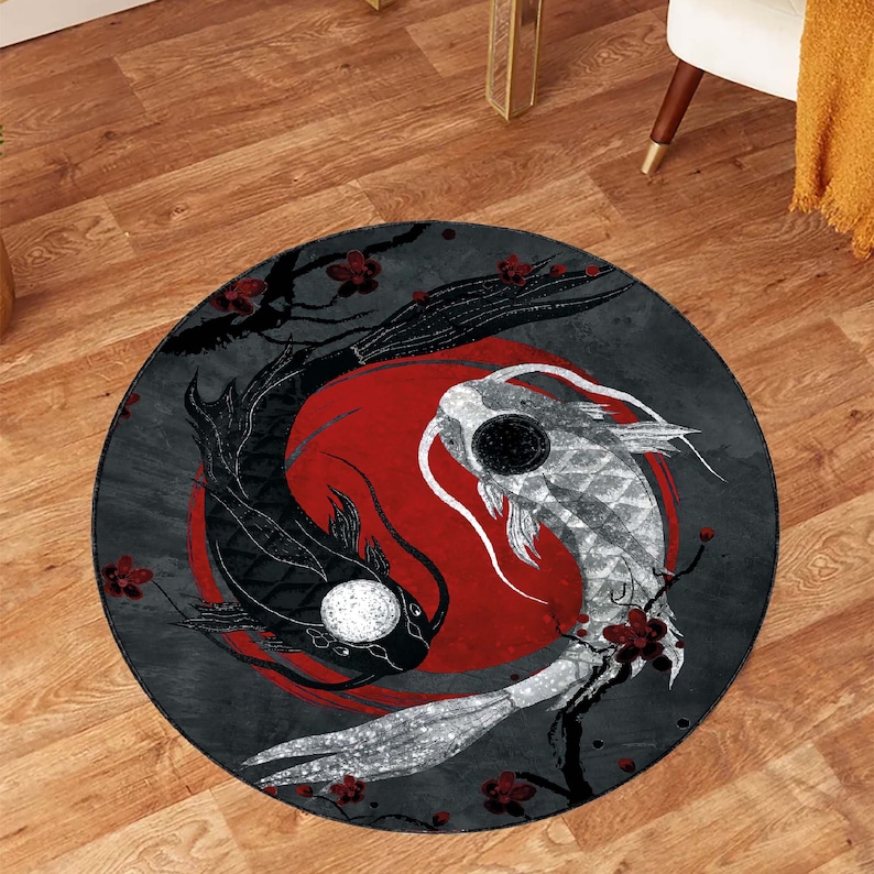 Yin Yang Rug, Koi Fishes Rug, Fish Pattern Rug, Yin and Yang Design Rug ...