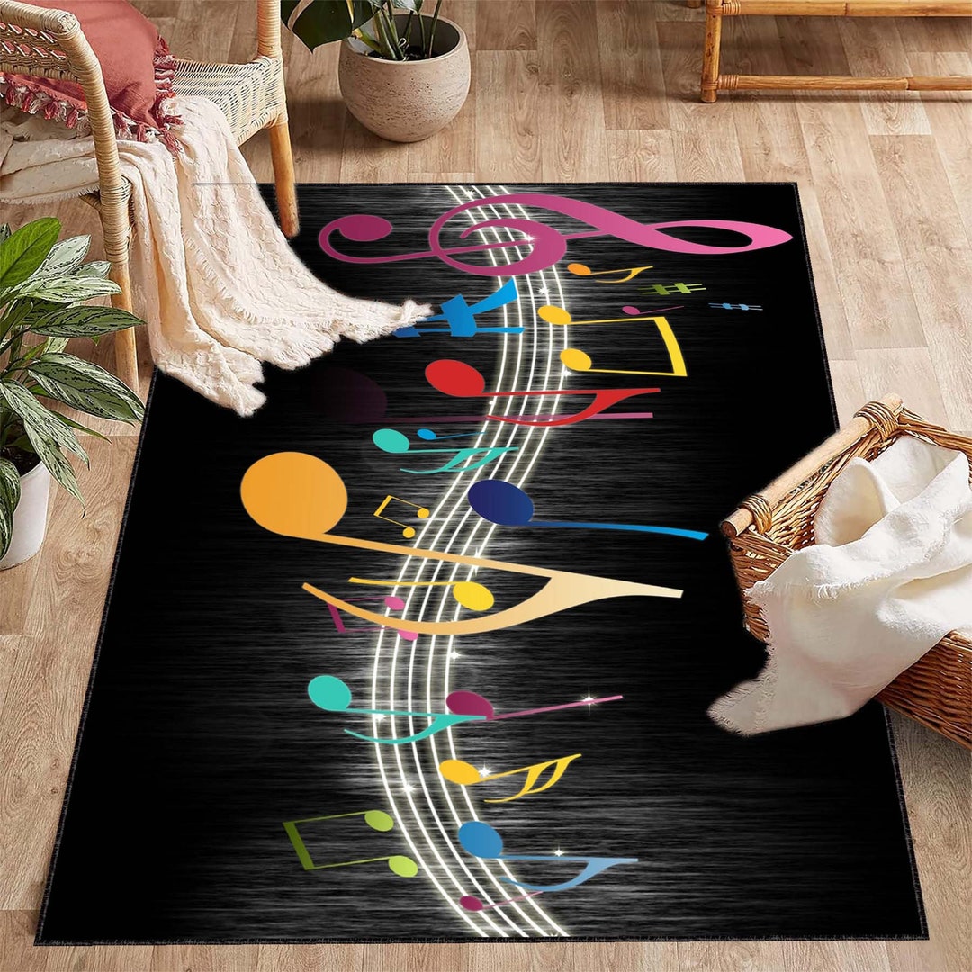 Personalized Musical Notes Printed Rug, Machine Washable Rug for Music ...