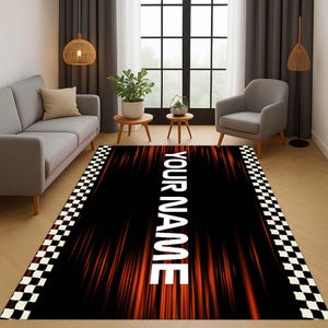 Racing Name Rug, Custom Speed Mat, Boys Room Rug, Checkered Flag Rug ...