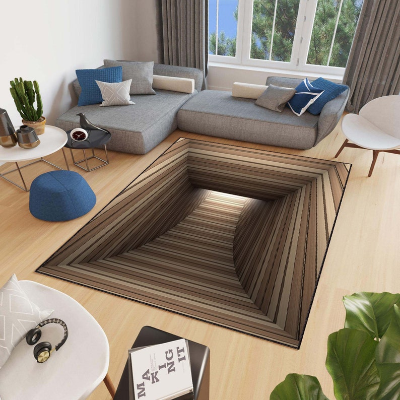 Wood Tunnel Rug, Optical Illusion Rug, Optical Illusion Vortex Rug, 3D ...