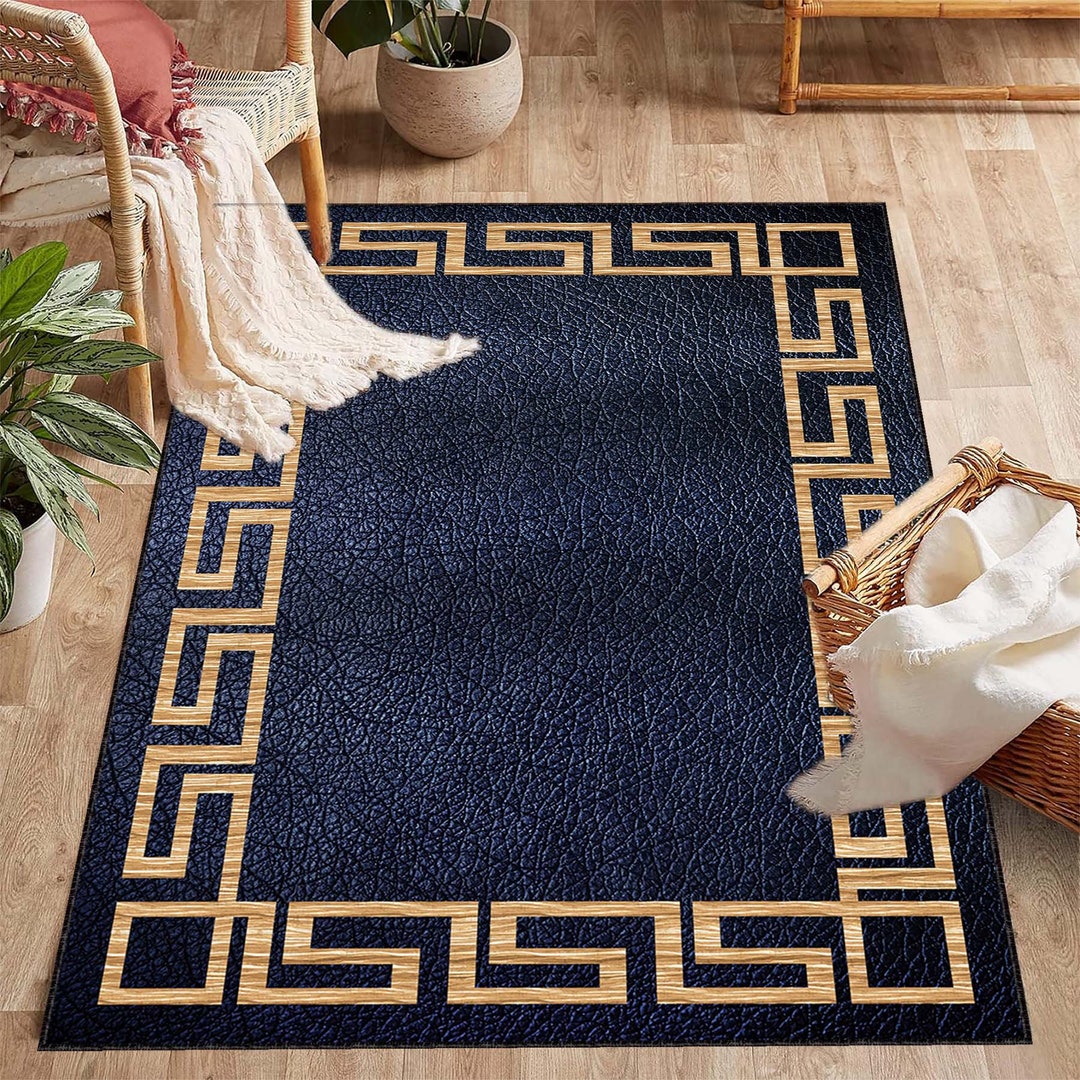 Greece, Greek Key Carpet, Navy Blue Carpet, Modern Area Rug, Home Decor ...