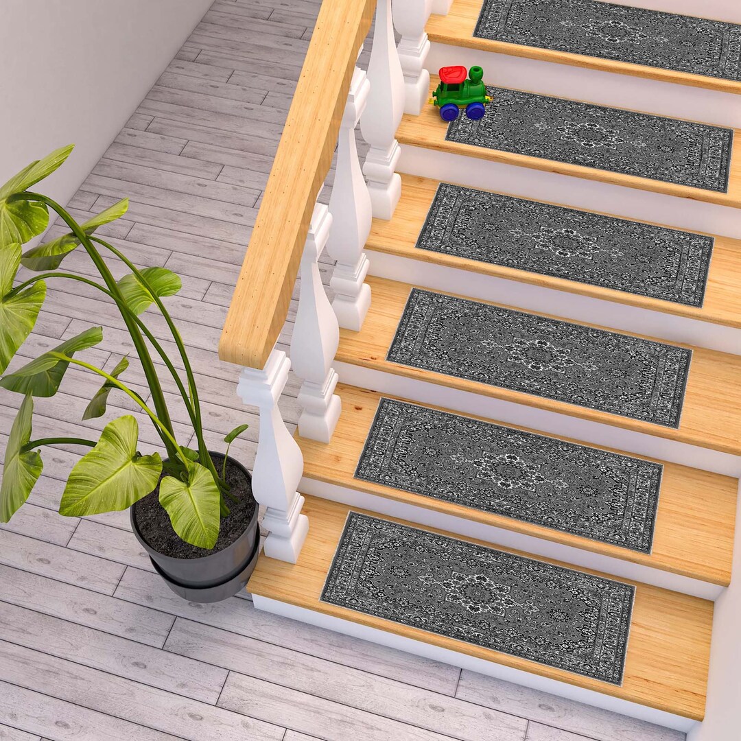 Black and White Boho Style Stair Rug, Cool Stair Tread Carpet ...