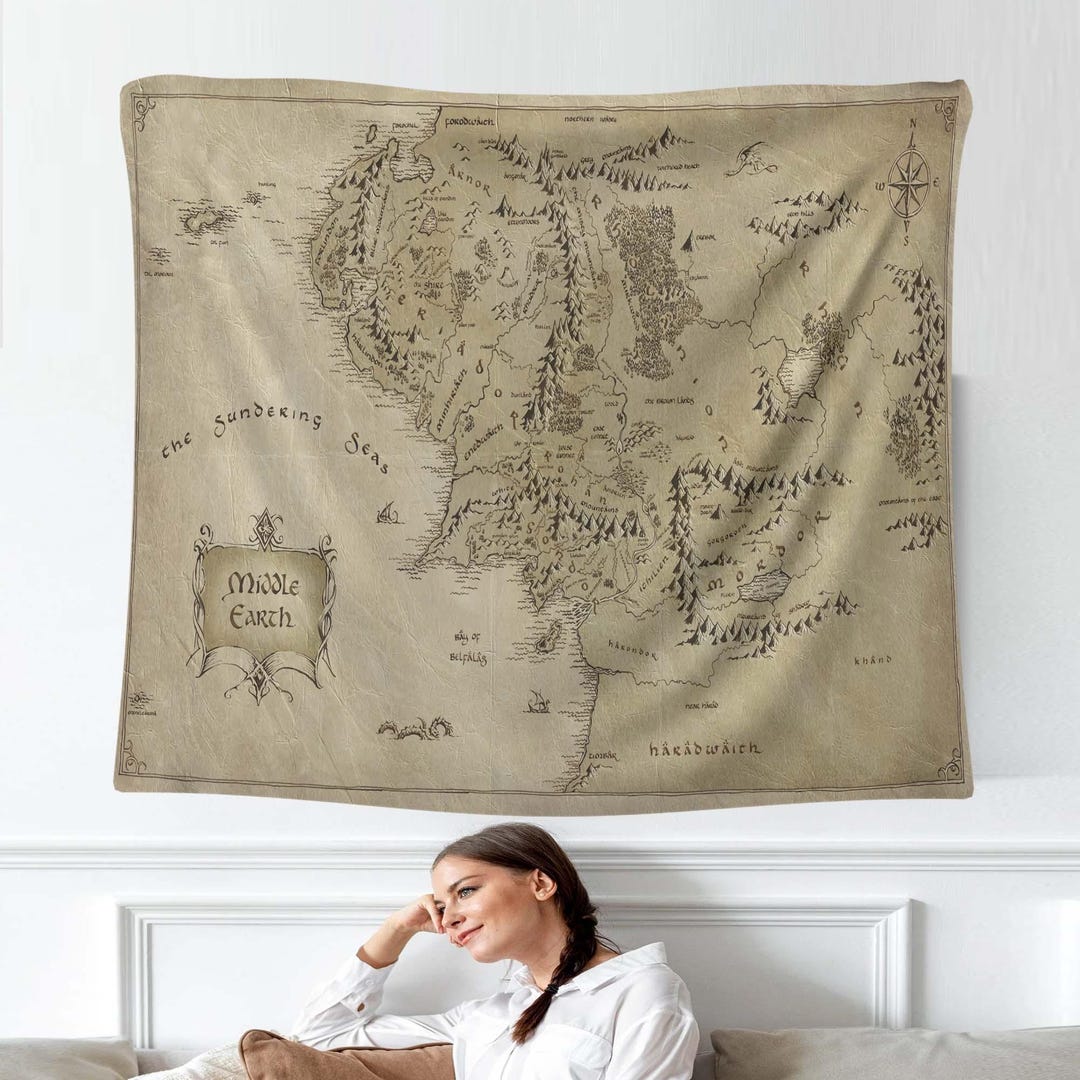 Middle Earth Tapestry, Fantasy Map Wall Art, Wall Hanging Tapestry ...