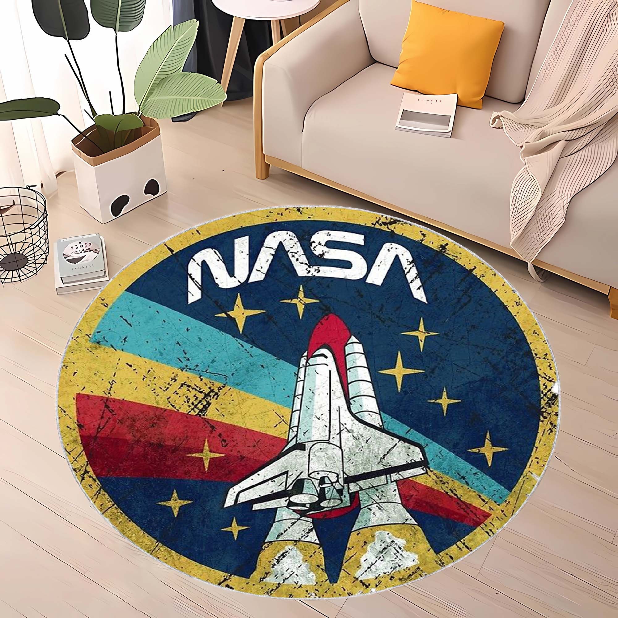 Nasa Carpet, Nasa, Kids Room Rug, Round Space Theme Carpet, Nasa Logo ...