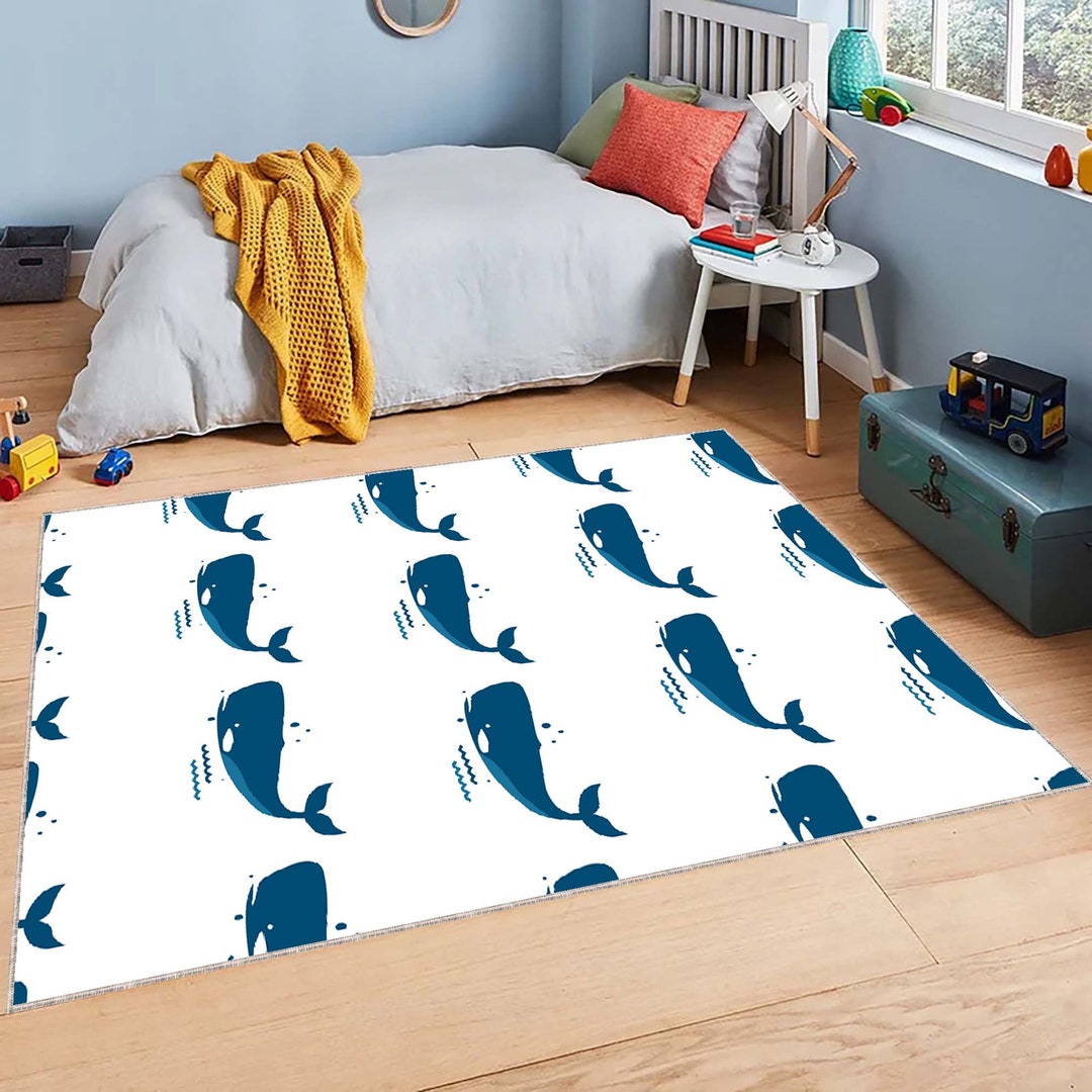 Whale Rug, Whale Pattern Rug ,living Room Rug, Area Rug, Blue Whale Rug ...
