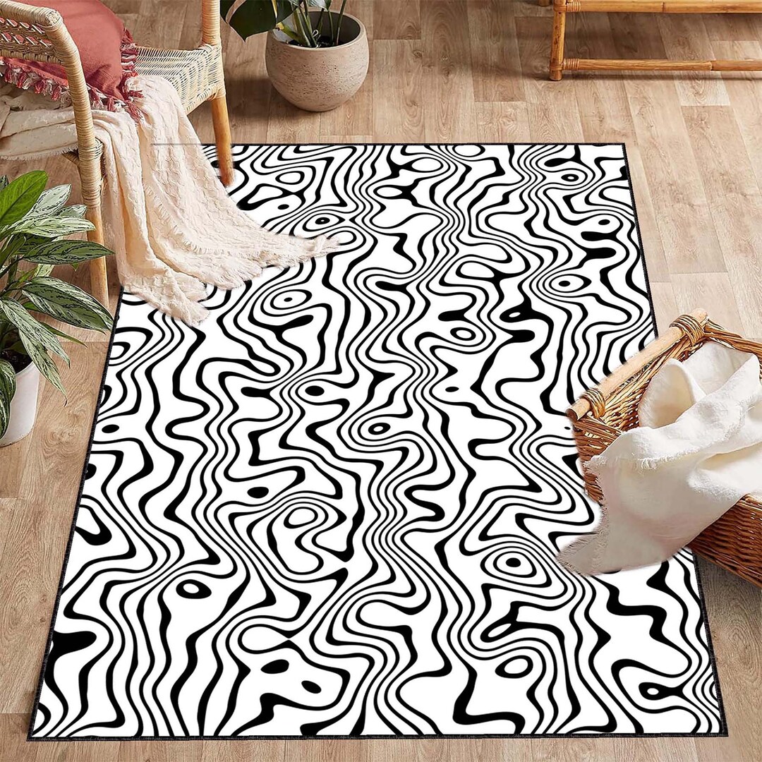 Ink Rug, Distorted Ink Rug, Black White Rug, Black Ink Rug, Living Room ...
