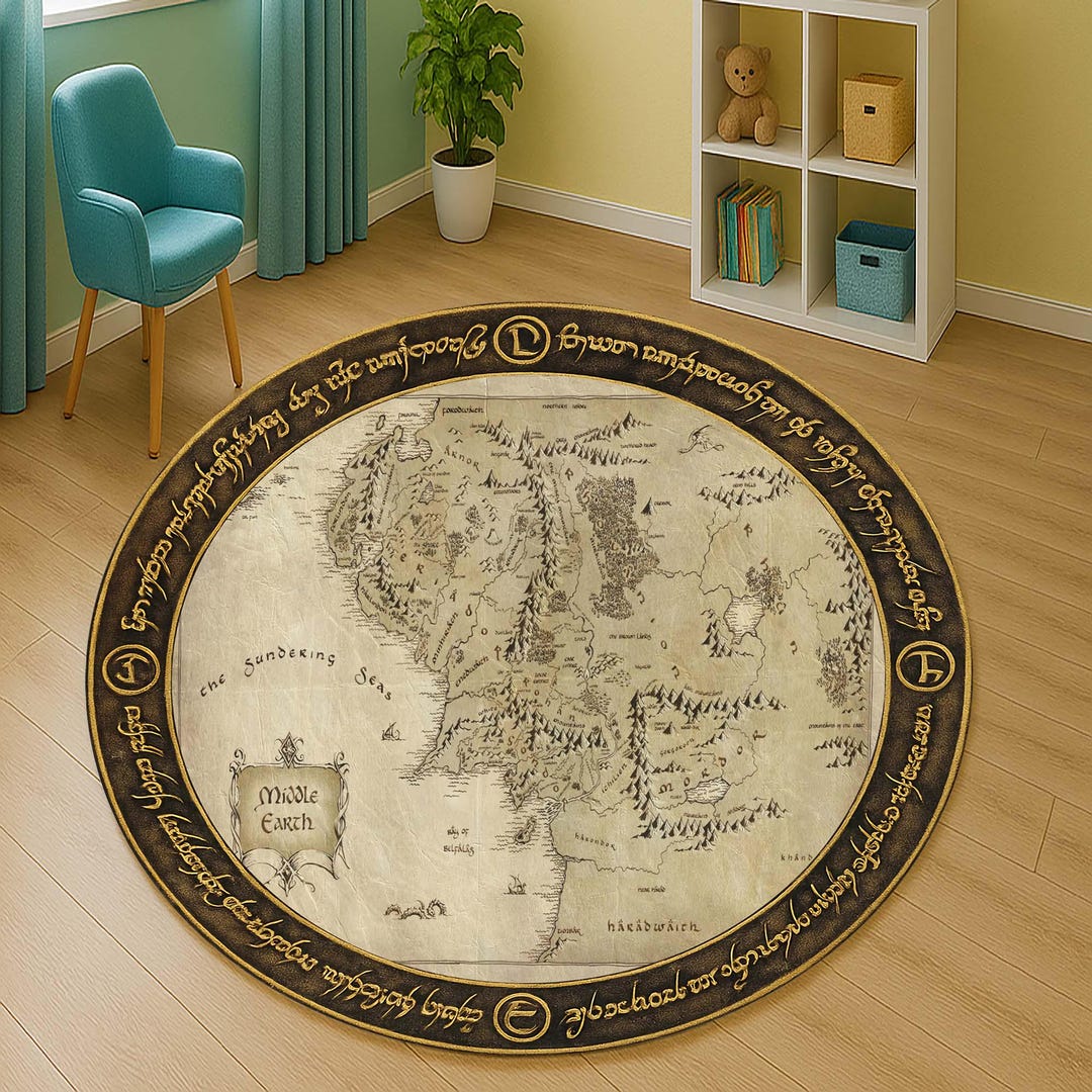 Middle Earth Rug, Lord of the Rings, Fantasy Round Rug, Lotr Room Decor ...