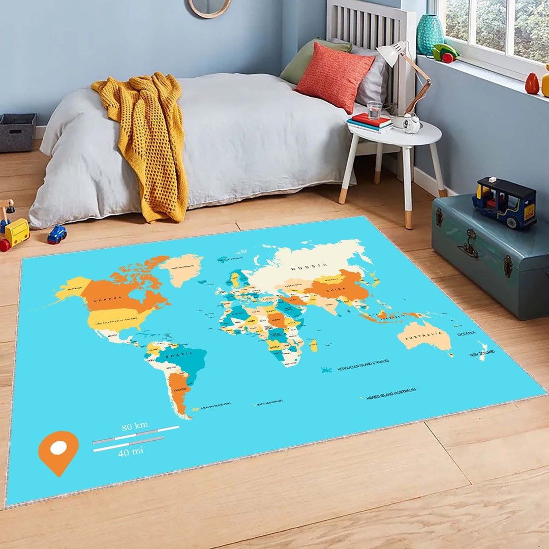 World Map, World Map Rug, Gift Rugs, Education Rug, Non Slip Rug ...