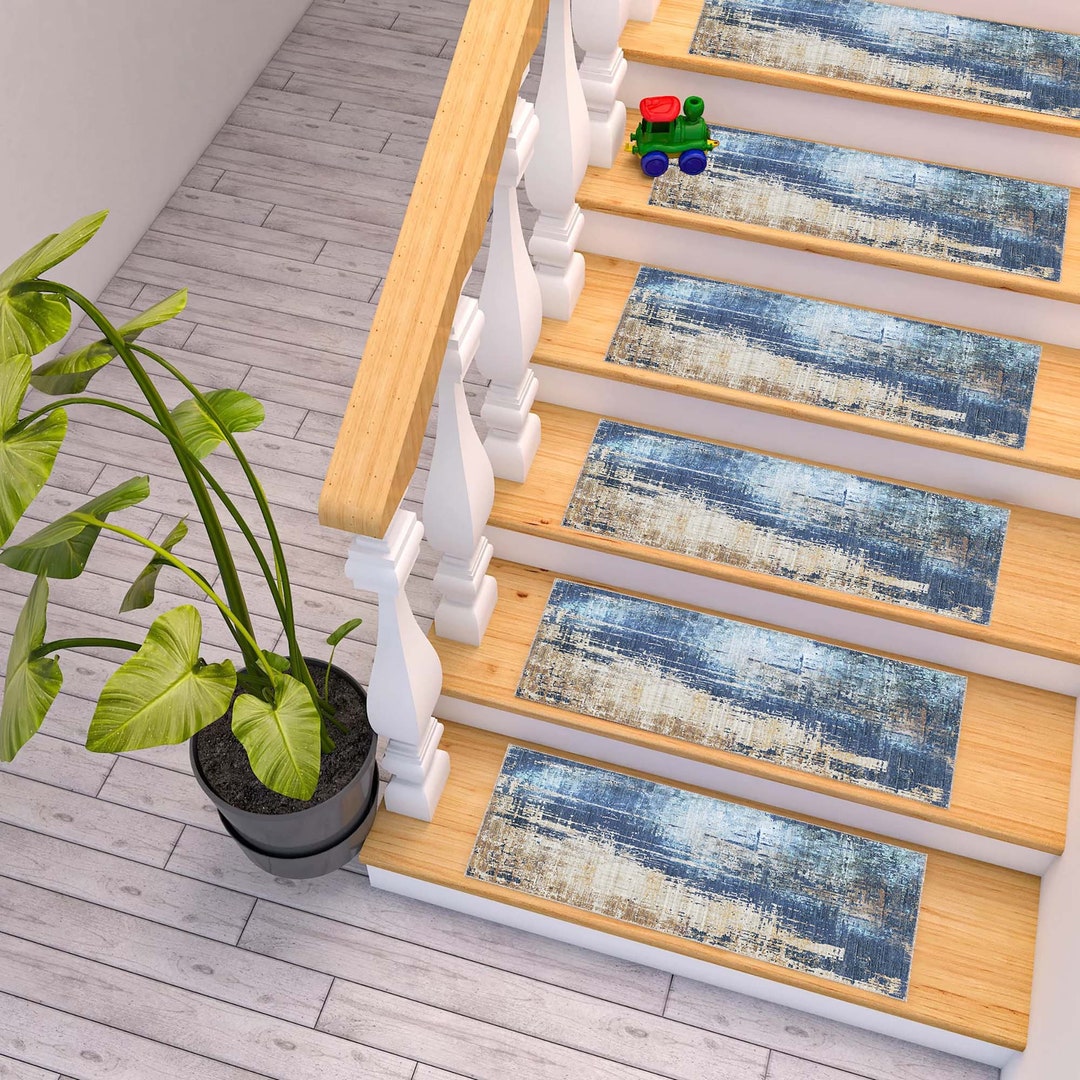 Navy Blue Stair Treads Rug, Primitive Stair Carpet, Decorative Stair ...