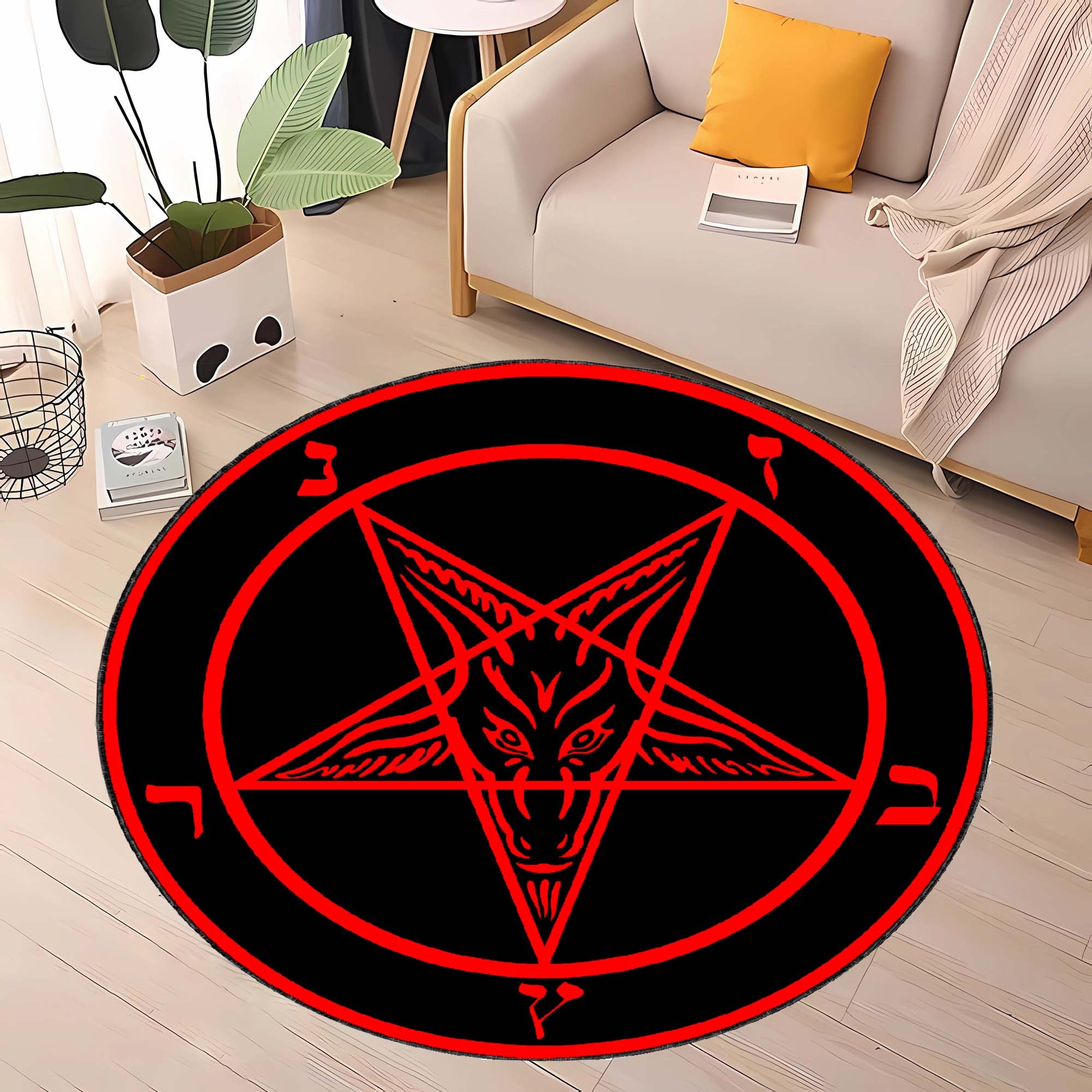 Simple Pentagram Magic Rug, Round Rug, Satan Round Carpet, Satanic ...