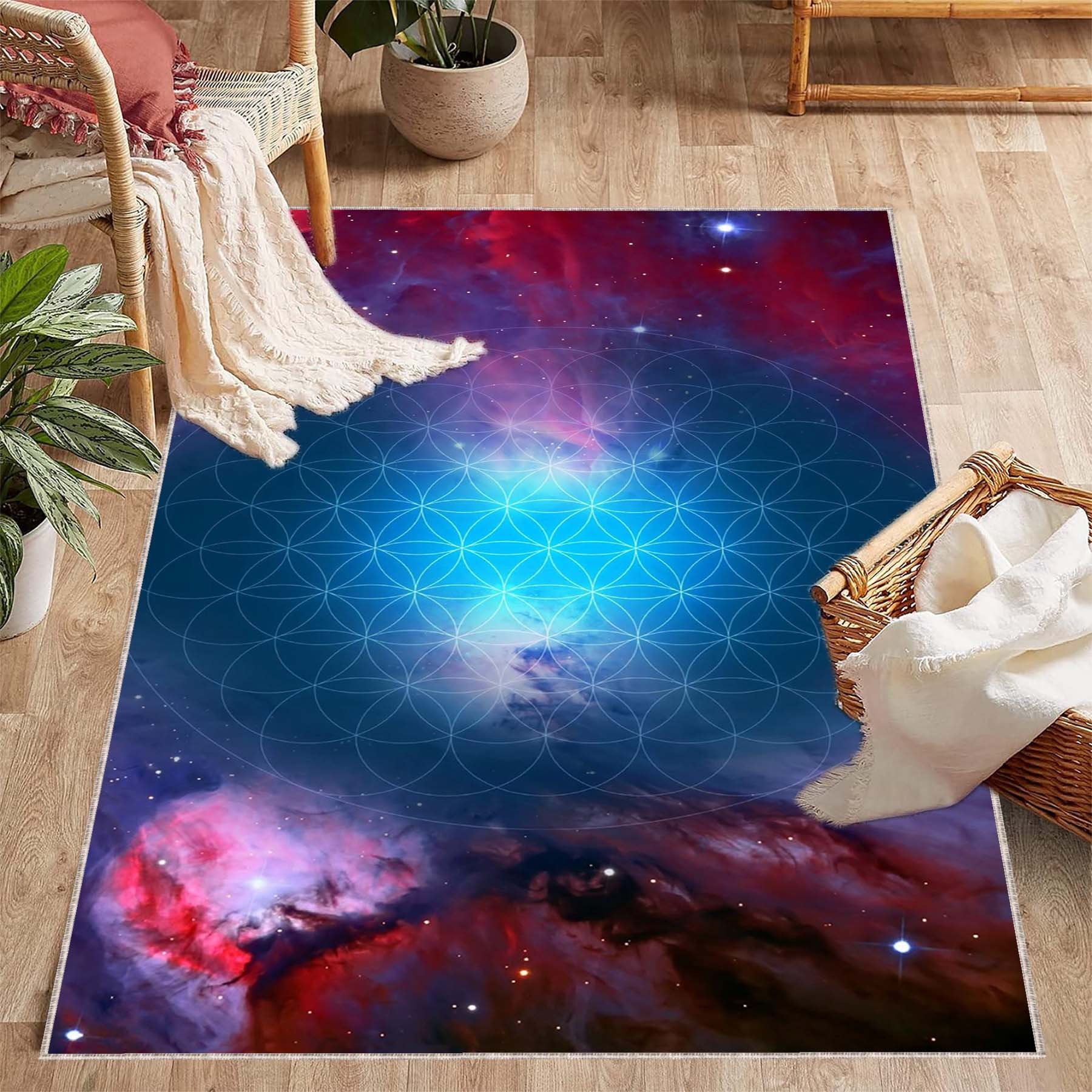 Blue Sacred Geometry Rug Crystal Grid Spiritual Rug Flower - Etsy