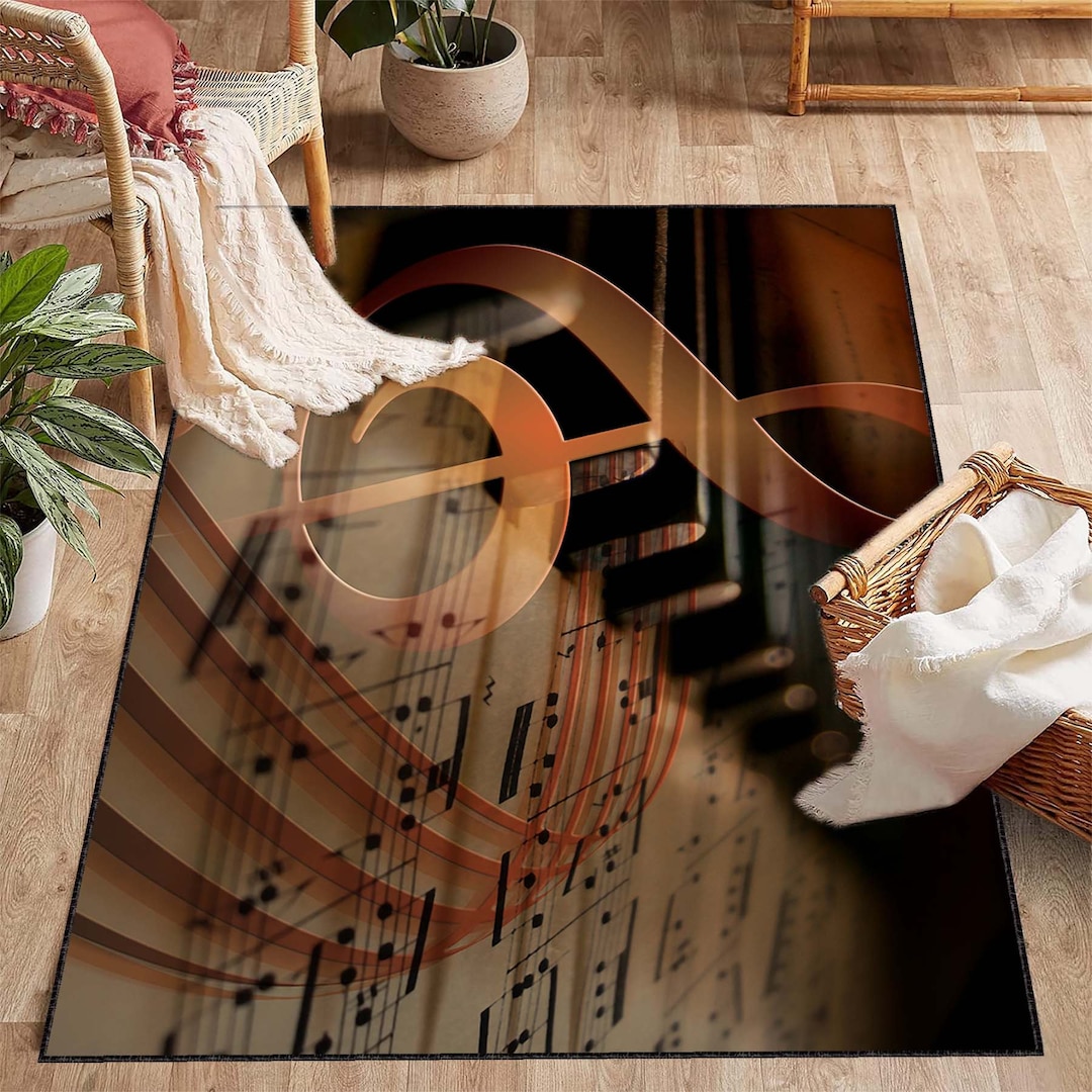 Musical Notes Rug, Gift for Music Lovers, Music Themed Rug, Music Decor ...