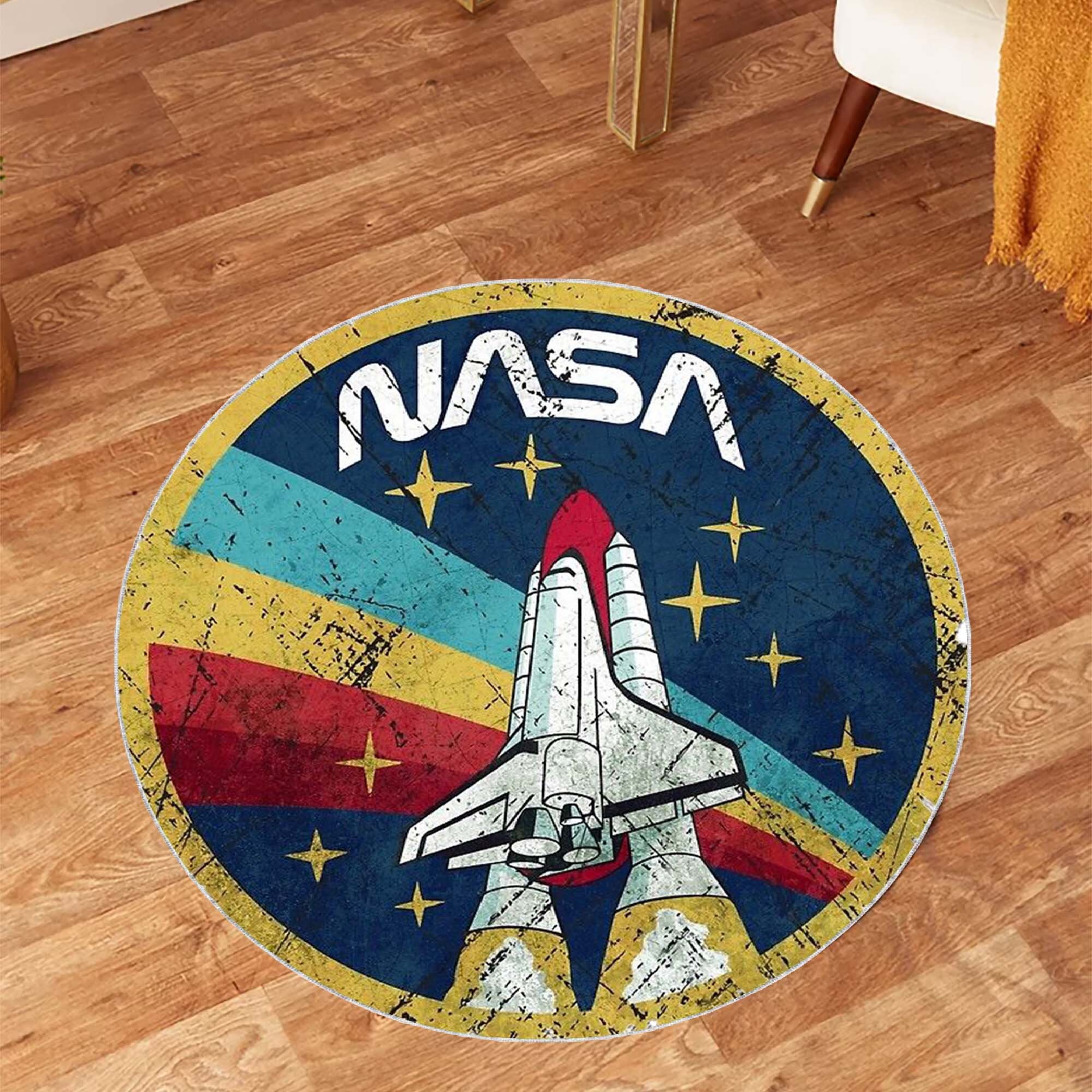 Nasa Carpet, Nasa, Kids Room Rug, Round Space Theme Carpet, Nasa Logo ...