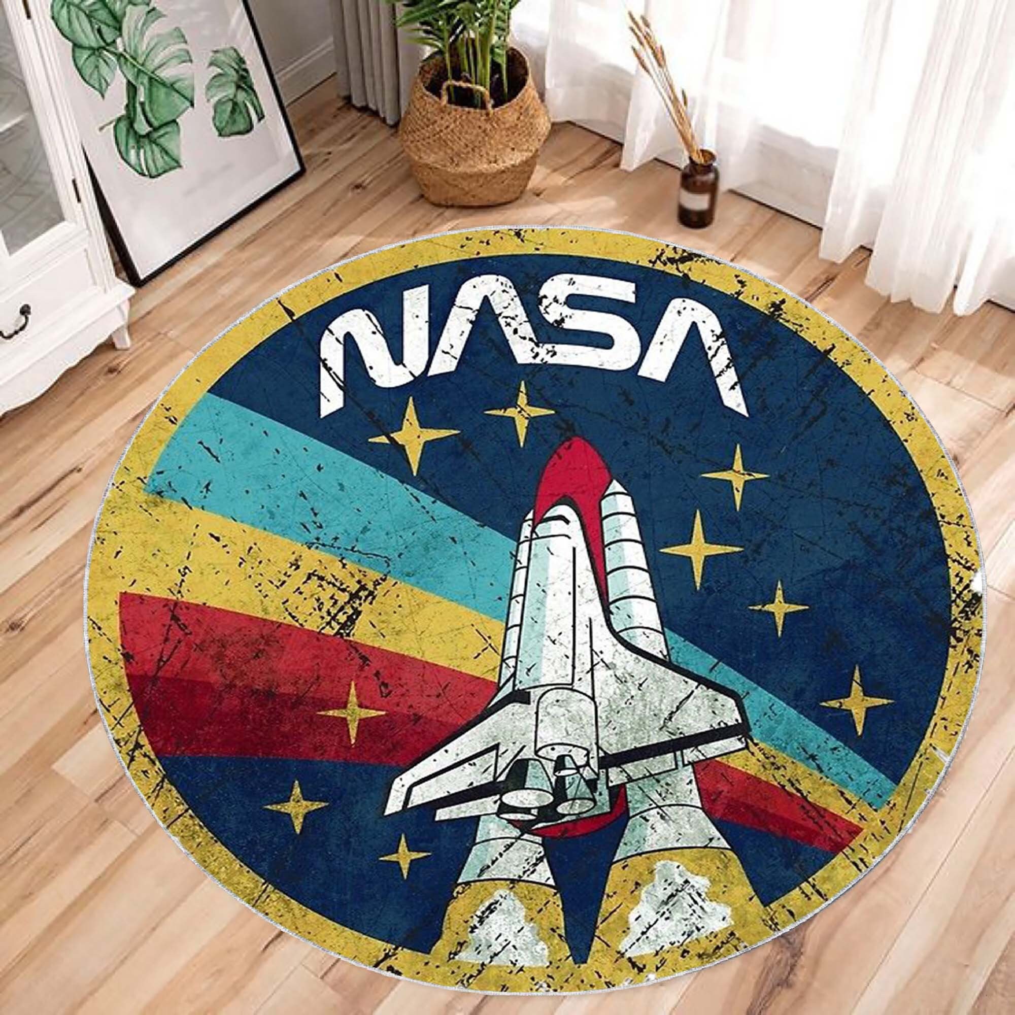 Nasa Carpet, Nasa, Kids Room Rug, Round Space Theme Carpet, Nasa Logo ...